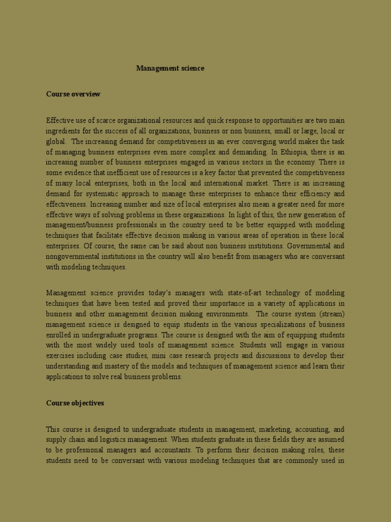 Management Science Module-Example | PDF | Linear Programming | Statistics