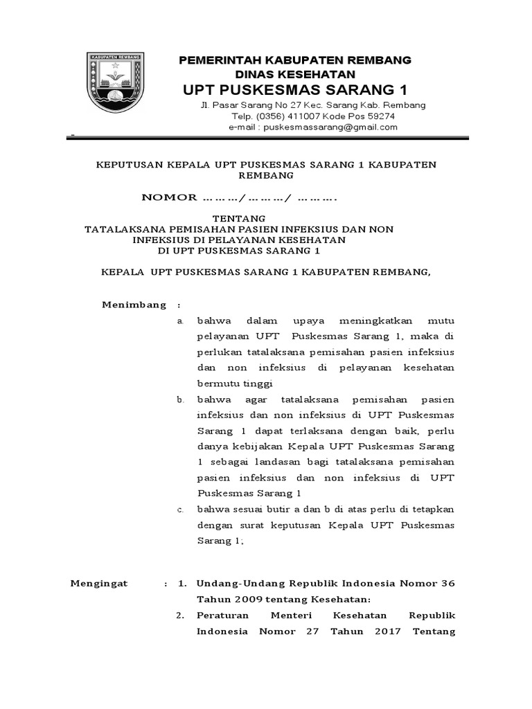 SK Pemisahan Pasien Infeksius Dan Non Infeksius | PDF | Pengembangan Diri