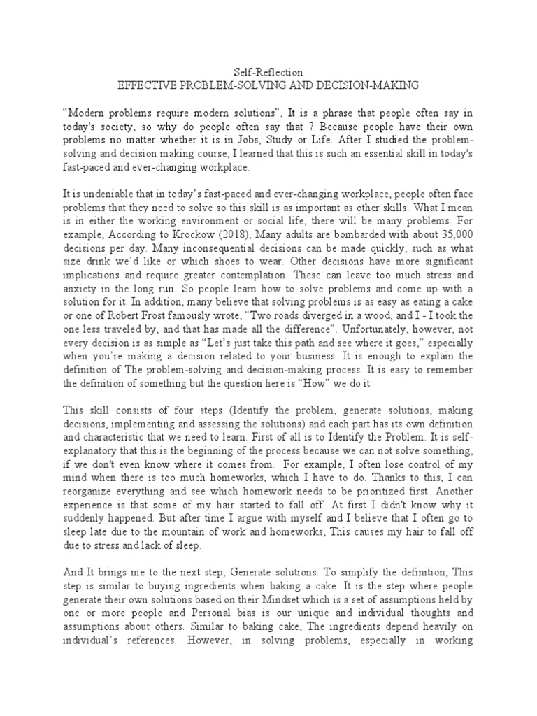Reflecting on Effective Problem-Solving and Decision-Making Skills Through Real-World ...