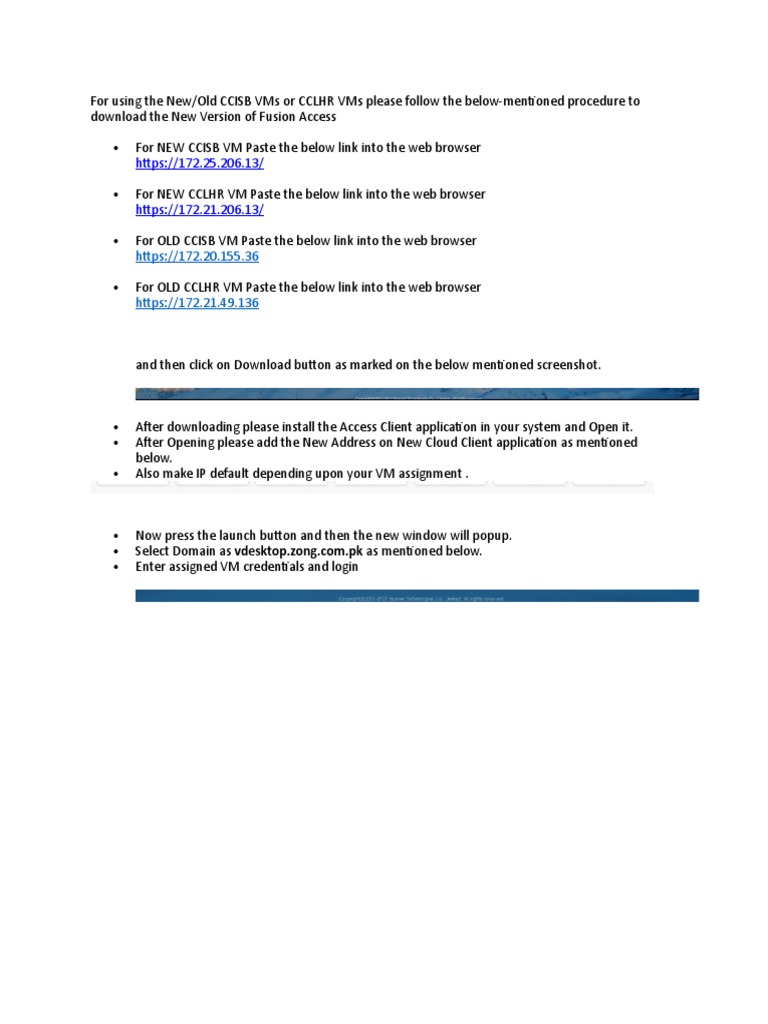 How to download and use the updated Fusion Access client for CCISB and CCLHR VMs | PDF