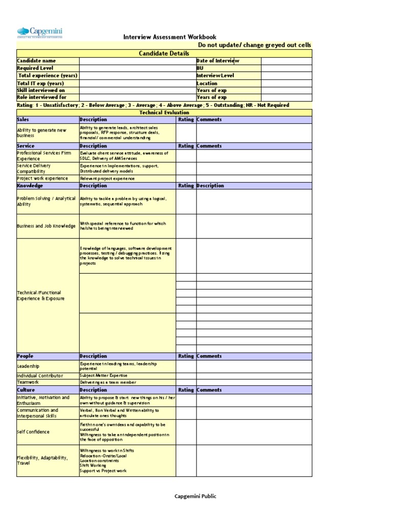 Capgemini Interview Assessment Template | PDF | Leadership | Oracle ...