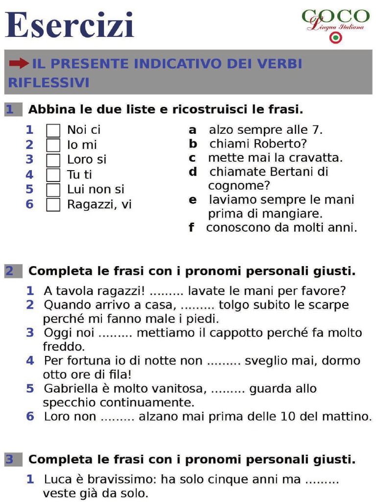 2_Verbi_riflessivi__ESERCIZI | PDF