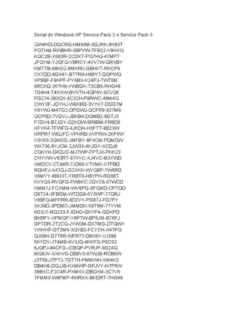 Serial Do Windows XP Service Pack 2 e Service Pack 3 | PDF | Operating System Families | Windows Nt