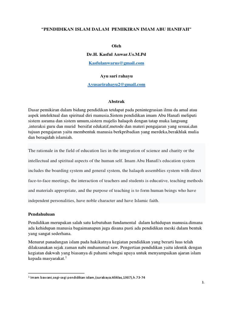 Pemikiran Pendidikan Abu Hanifah | PDF