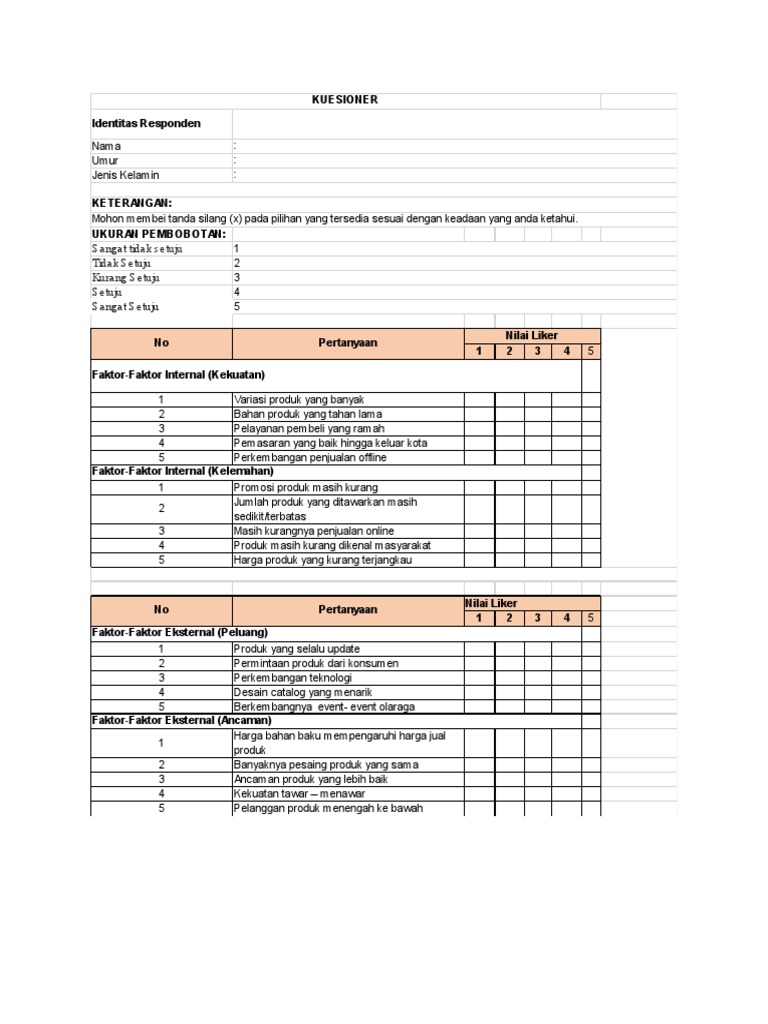 Contoh KUESIONER | PDF