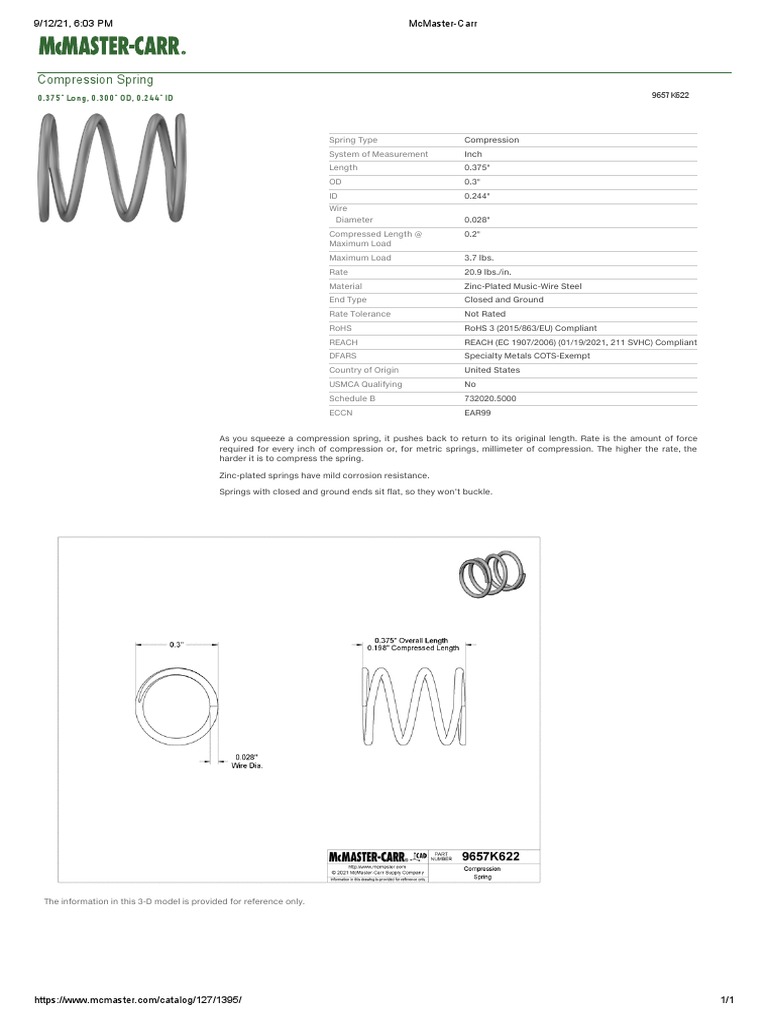 Compression Spring: 0.375" Long, 0.300" OD, 0.244" ID | PDF | Metals ...