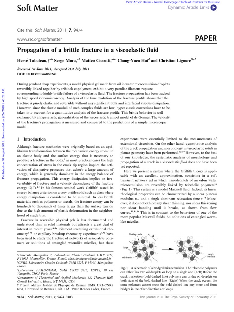 2011 - Tabuteau Et Al. - Propagation of A Brittle Fracture in A Viscoelastic Fluid - Soft Matter ...