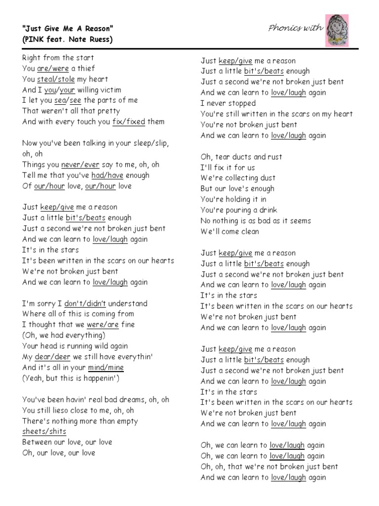 Pink - Just Give Me A Reason | PDF