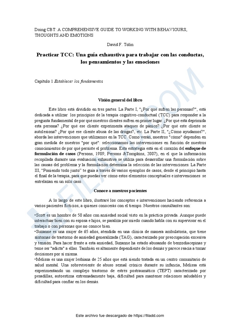 Tolin Cap 1 Practicar TCC Una Guia Exhaustiva para Trabajar Con Las Conductas Los Pensamientos y ...
