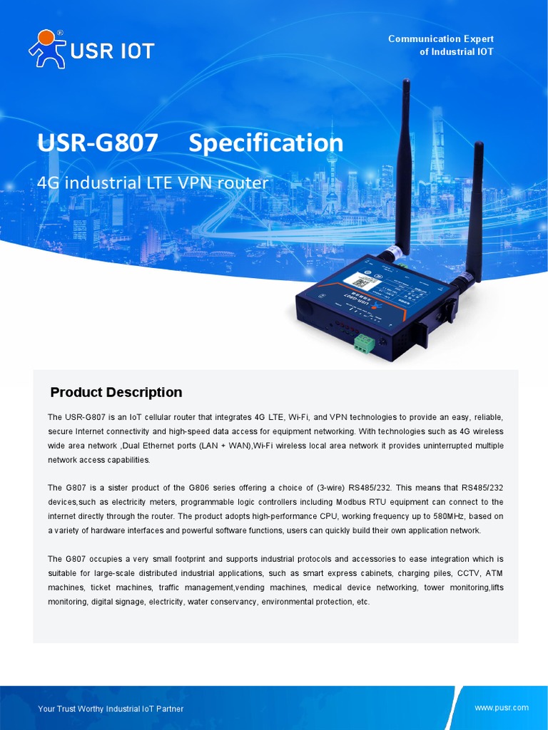 (Datasheet) USR-G807 Datasheet | PDF | Computer Network | Virtual Private Network