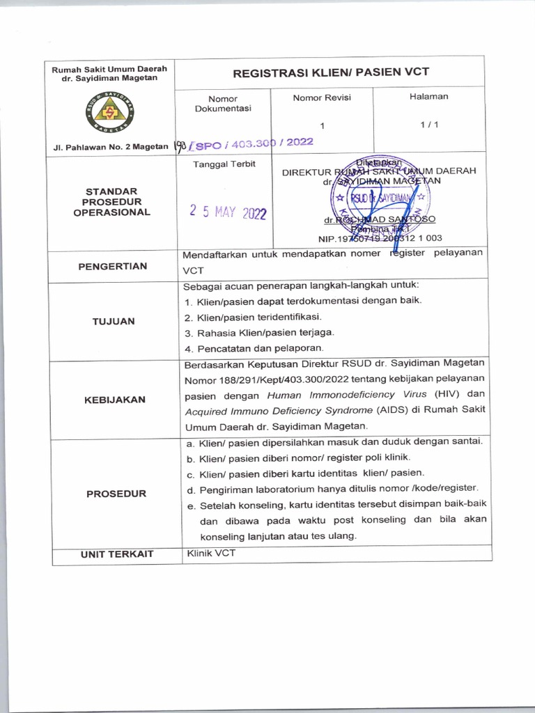 Spo Registrasi Pasien VCT | PDF