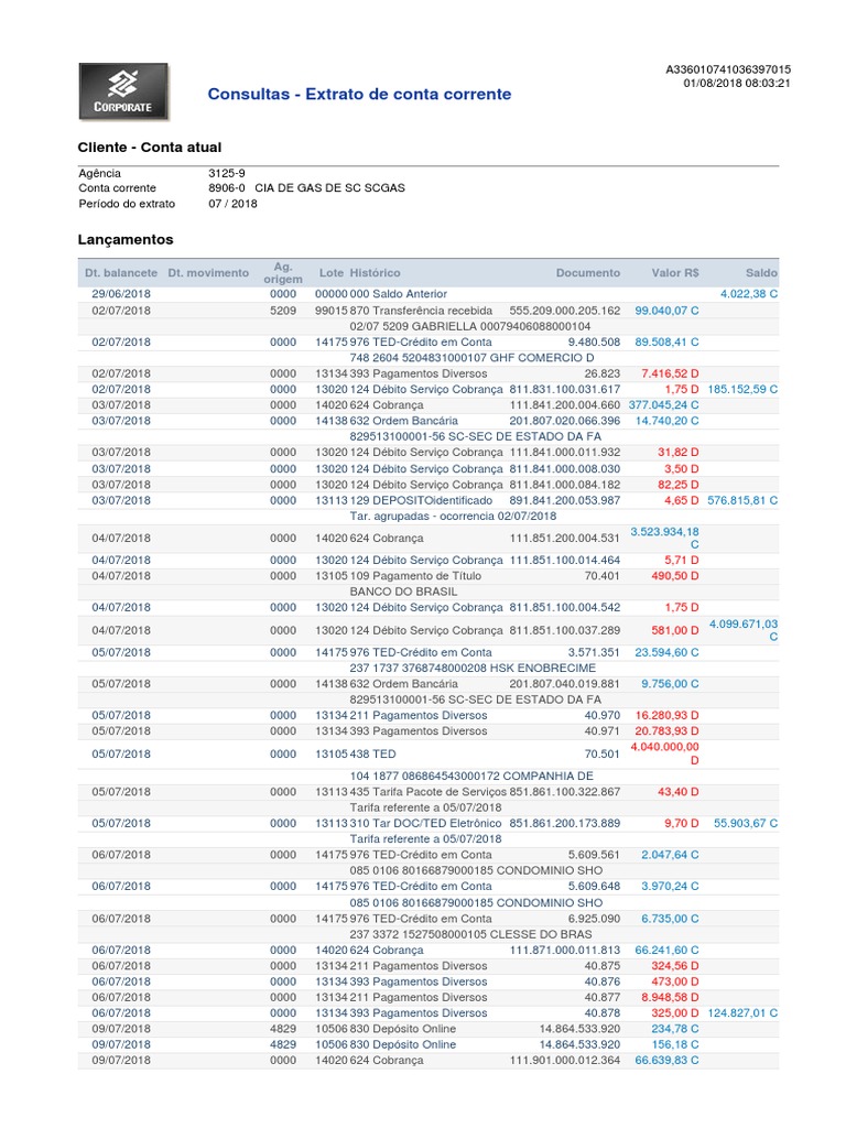 Consultas - Extrato de Conta Corrente | PDF | Conta de transação | Bancos