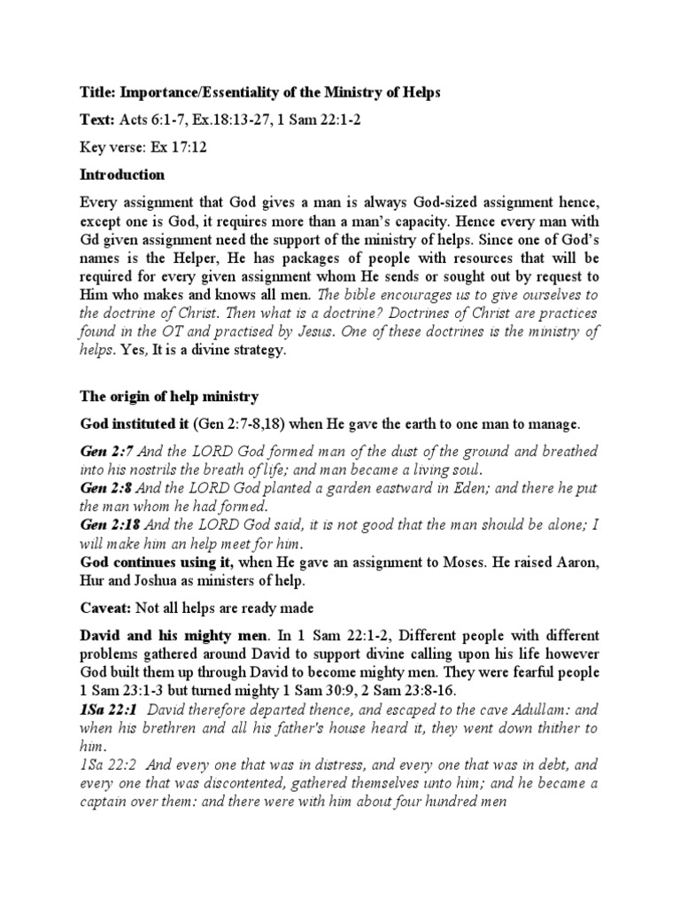 Ministry of Helps | PDF | Bible Content | New Testament Content