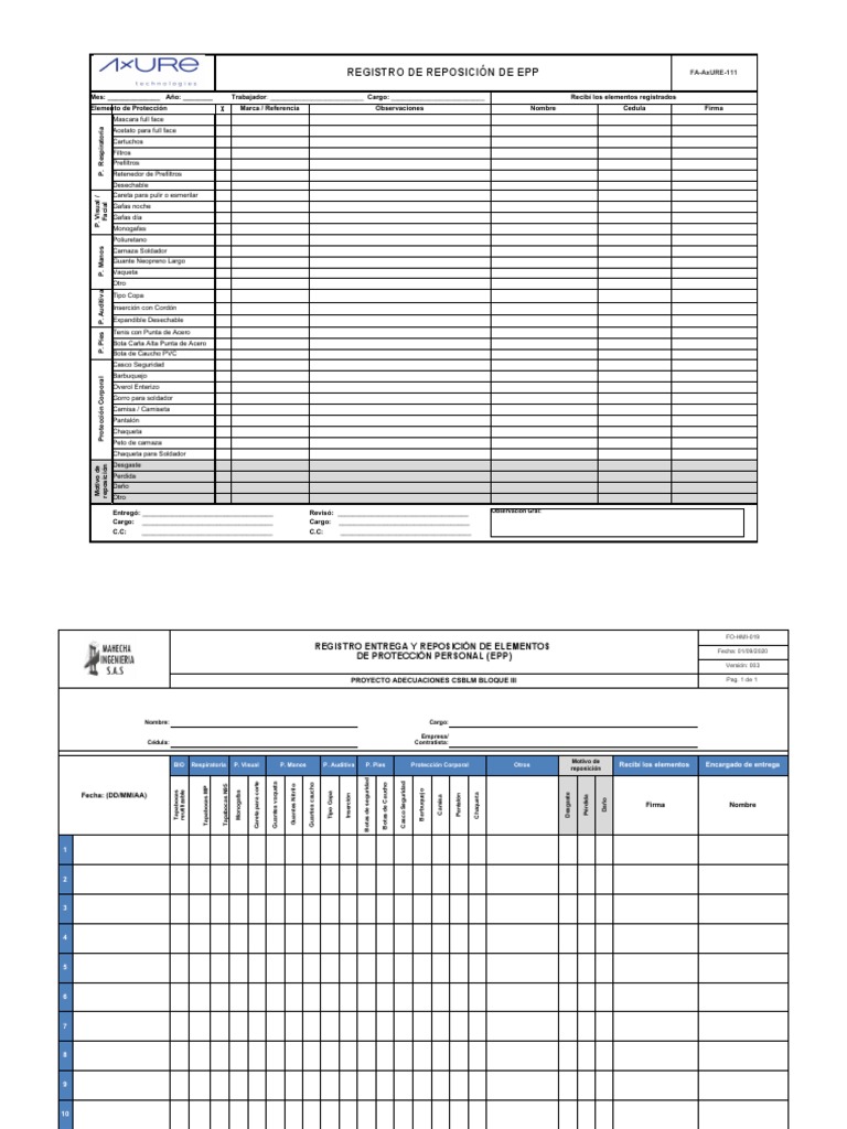 FO-HMI-019 Registro de Entrega y Reposición de EPPs | PDF | Equipo deportivo | Equipo de ...