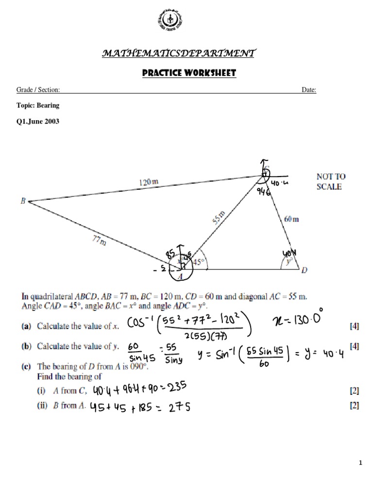 Bearing Worksheet GR 9 GCSE | PDF