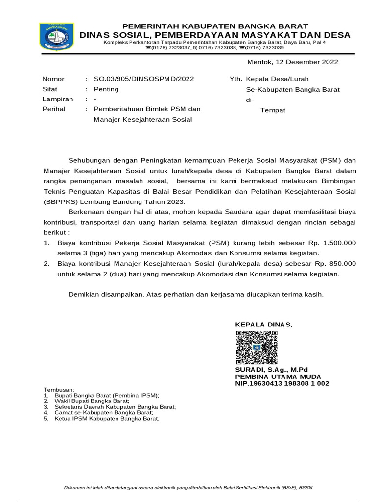 Surat Pemberitahuan Penguatan Kapasitas PSM Dan Manajer Kesejahteraan ...
