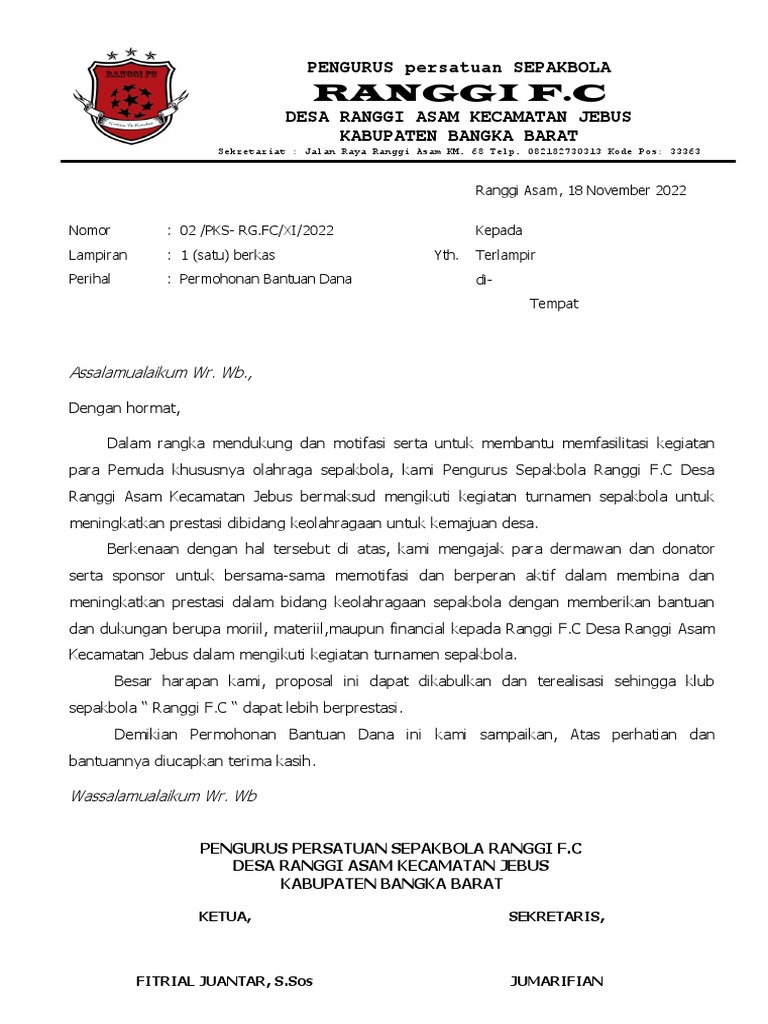 Permohonan Dana Ranggi F.C | PDF