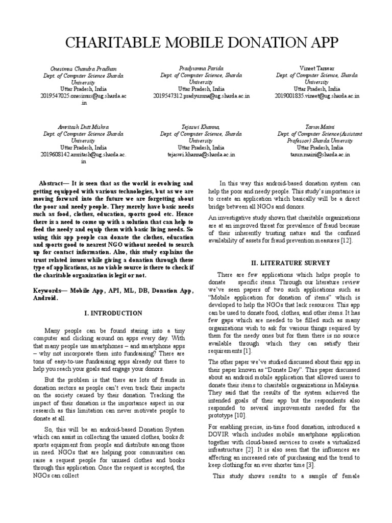 Charitable Donation Research Paper-V1 | PDF | Android (Operating System) | User (Computing)