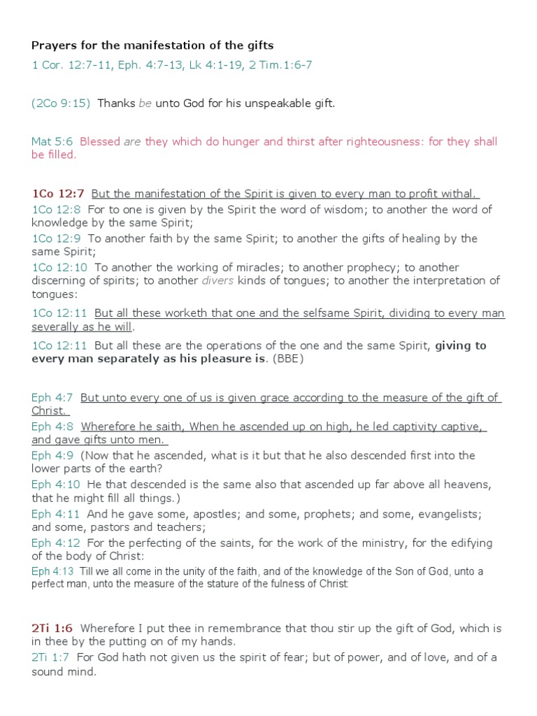 Prayers For The Manifestation of The Gifts | PDF | Jesus | Prophet