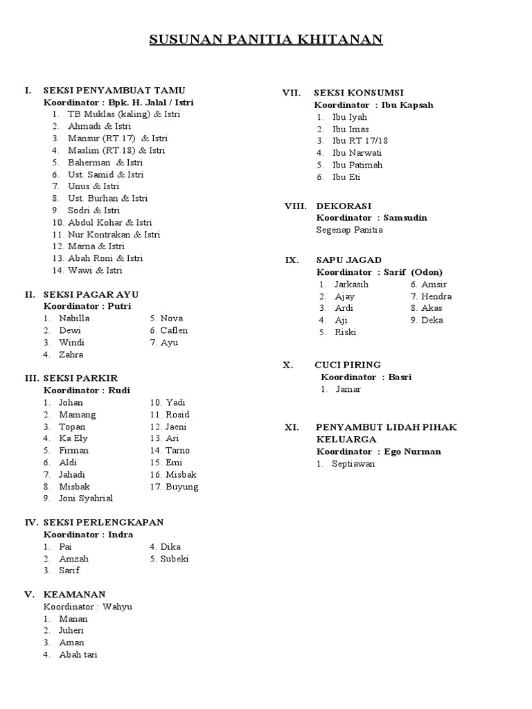 Susunan Panitia Khitanan | PDF