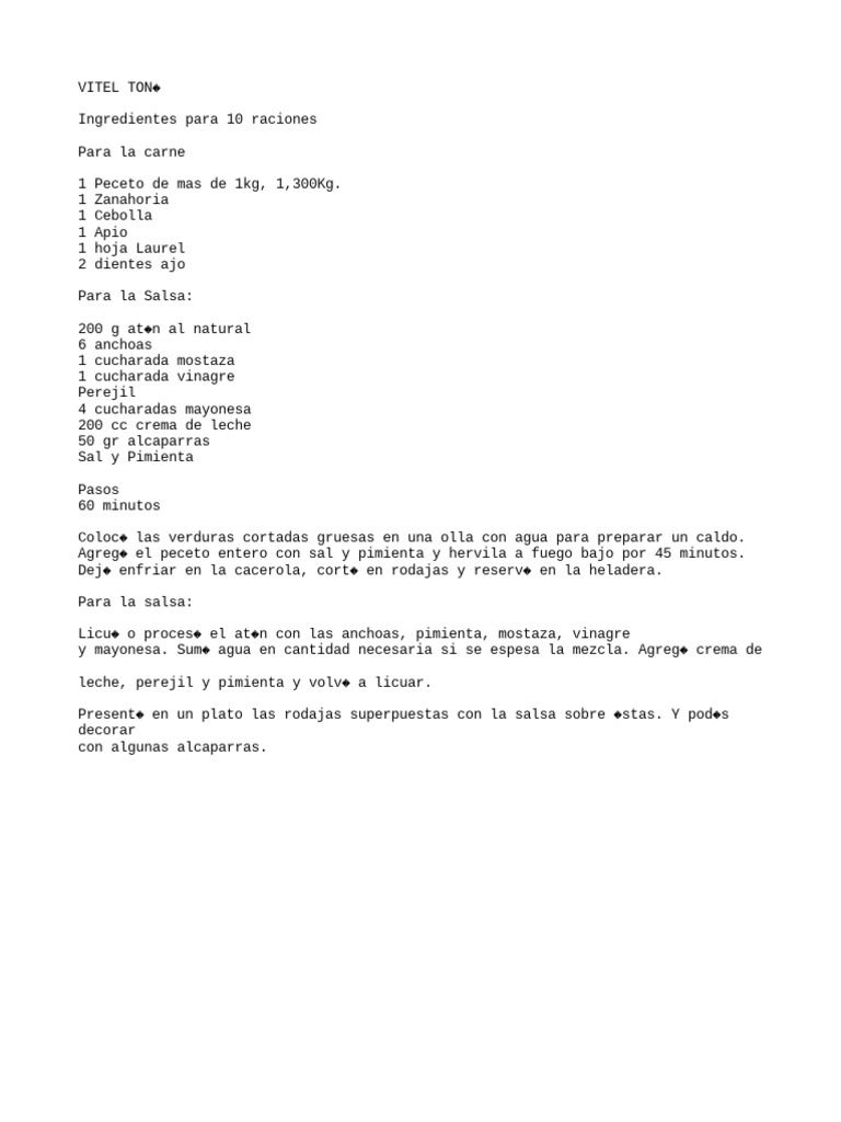 Receta de Vitel Toné | PDF