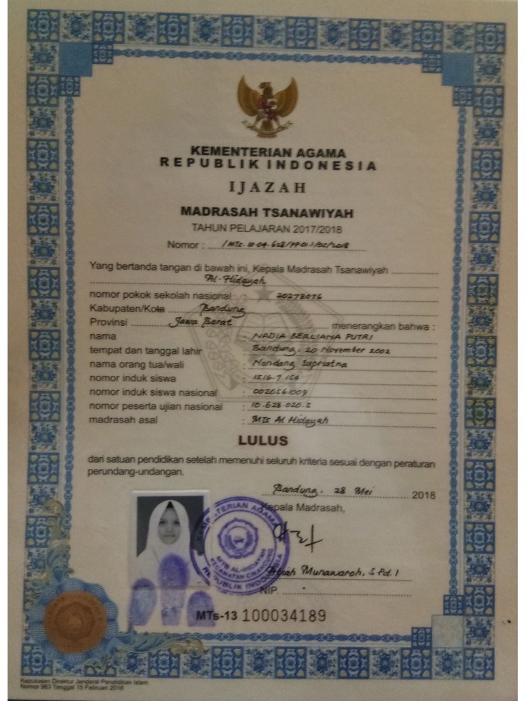 Ijazah MTS Nadia | PDF