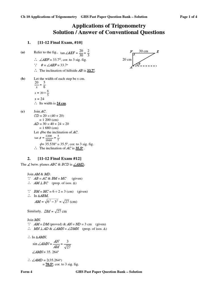 Trigonometry Applications Solutions | PDF | Elementary Mathematics ...