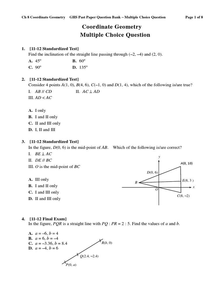 (11-16) 3B-Ch.8-Coordinate Geometry of Straight Lines - MC | PDF | Line (Geometry) | Algebraic ...