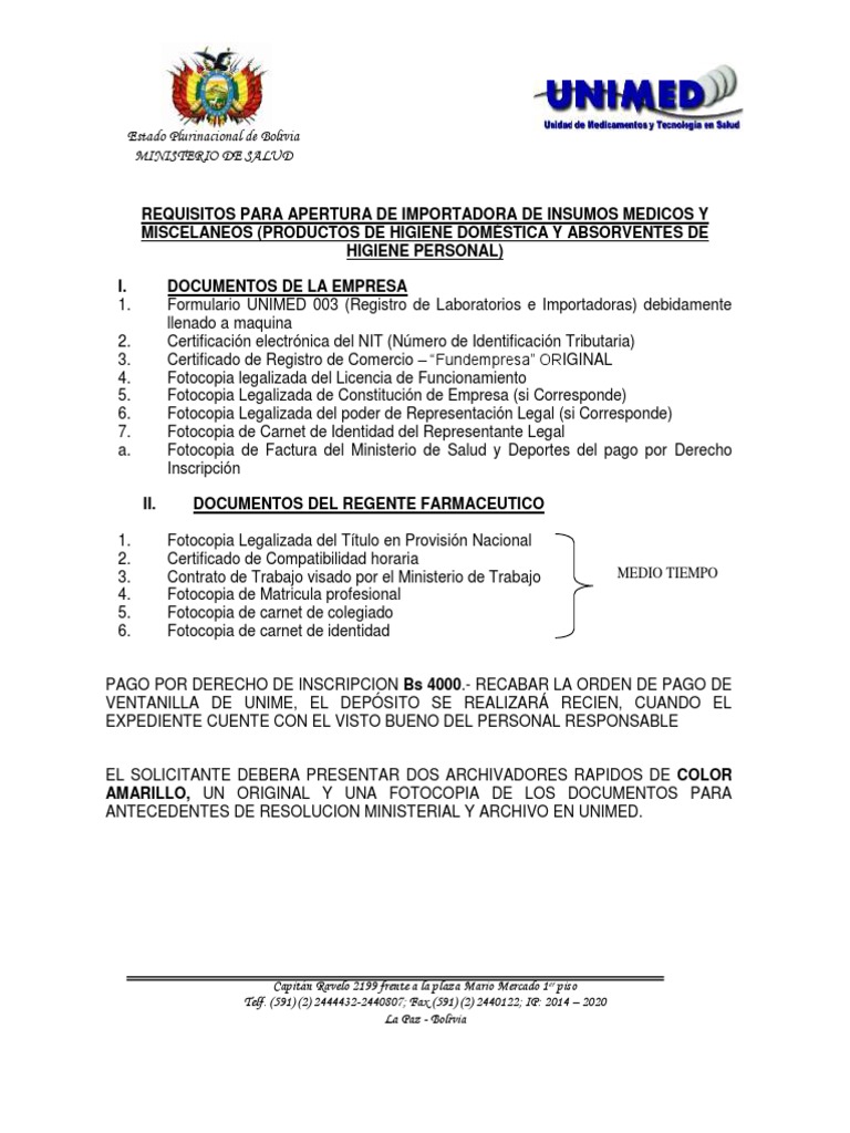 Requisitos para Apertura de Importadora de Insumos Medicos y ...