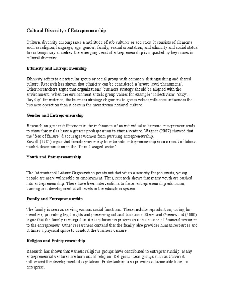 Cultural Diversity of Entrepreneurship | PDF | Entrepreneurship | Economies