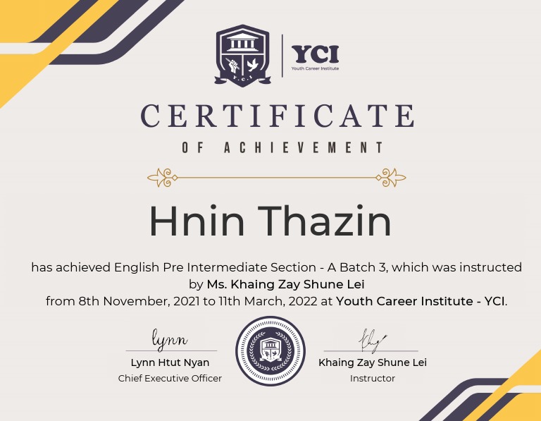 Hnin Thazin (Pre Intermediate Certificate) | PDF