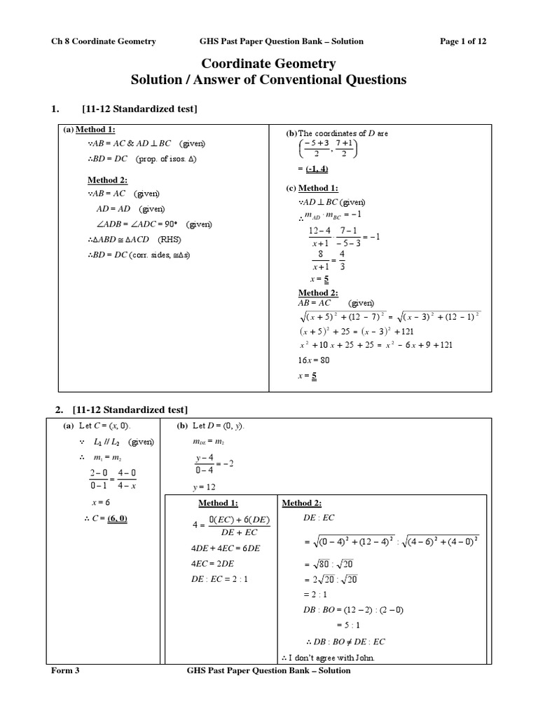 (11-16) 3B-Ch.8-Coordinate Geometry of Straight Lines - ANS | PDF | Algebraic Geometry ...