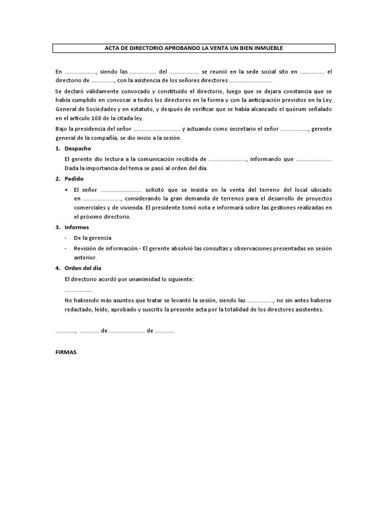 Acta Directorio Venta Inmueble | PDF