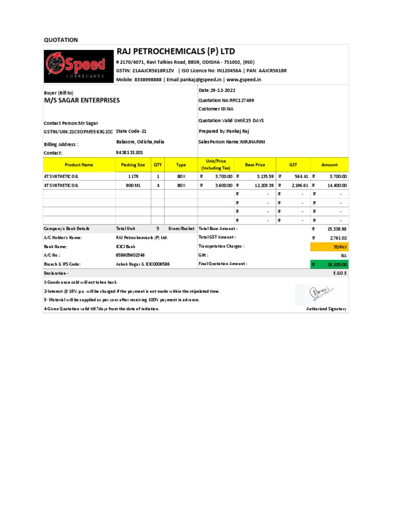 Purchase synthetic oil quotation | PDF | Government Finances | Banking
