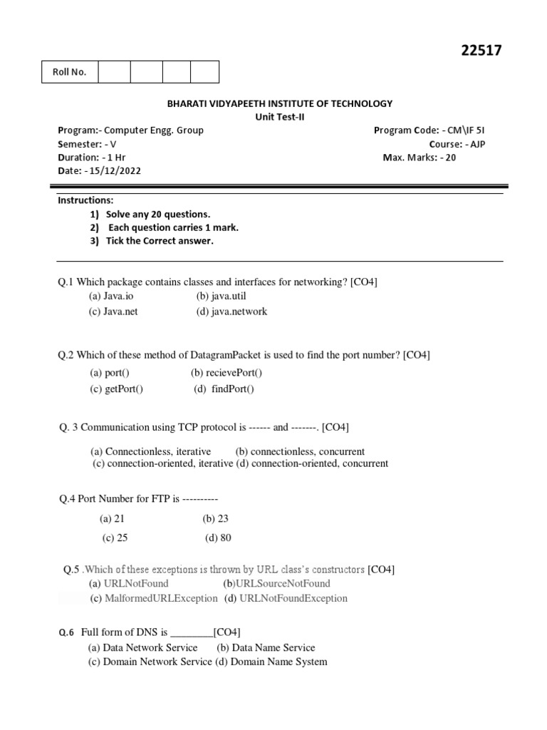AJP (22517) Unit Test 2 CMIF5I 2022-23 | PDF | Network Architecture ...
