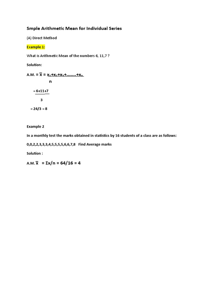 Simple Arithmetic Mean | PDF | Mean | Average