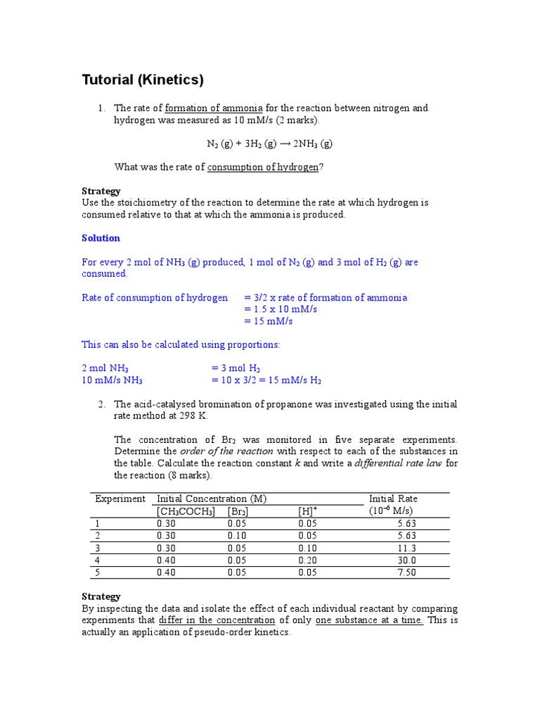 Tutorial (Kinetics) Answers | PDF | Reaction Rate | Chemical Kinetics
