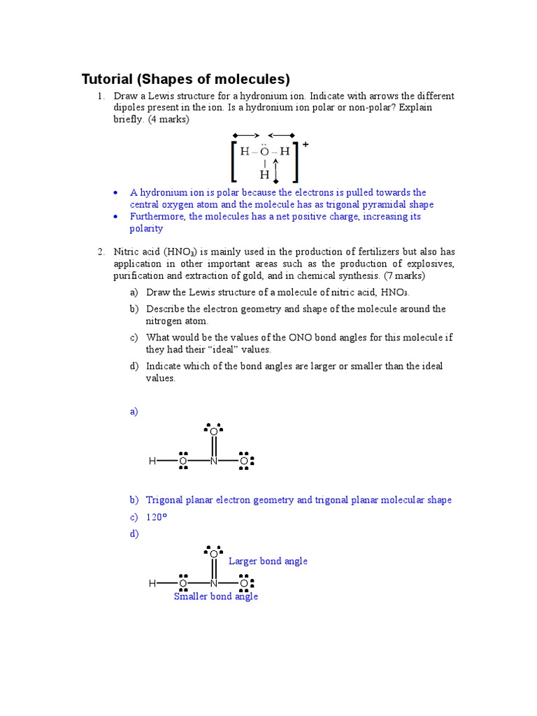 Tutorial (Shapes of Molecules) Answers | PDF | Chemical Polarity ...