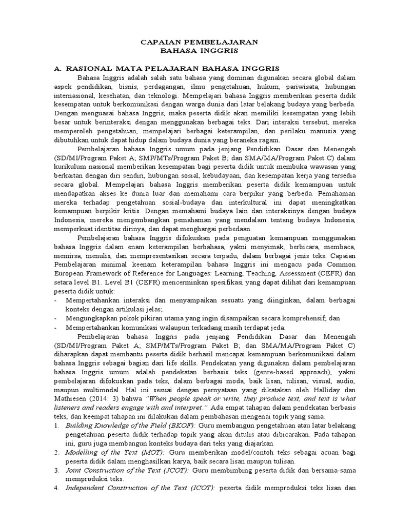 CP Bahasa Inggris KLS 4 | PDF