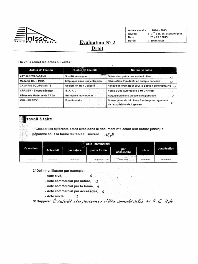 Devoir 2 Modele 1 Droit 1 Bac Eco Semestre 2 | PDF