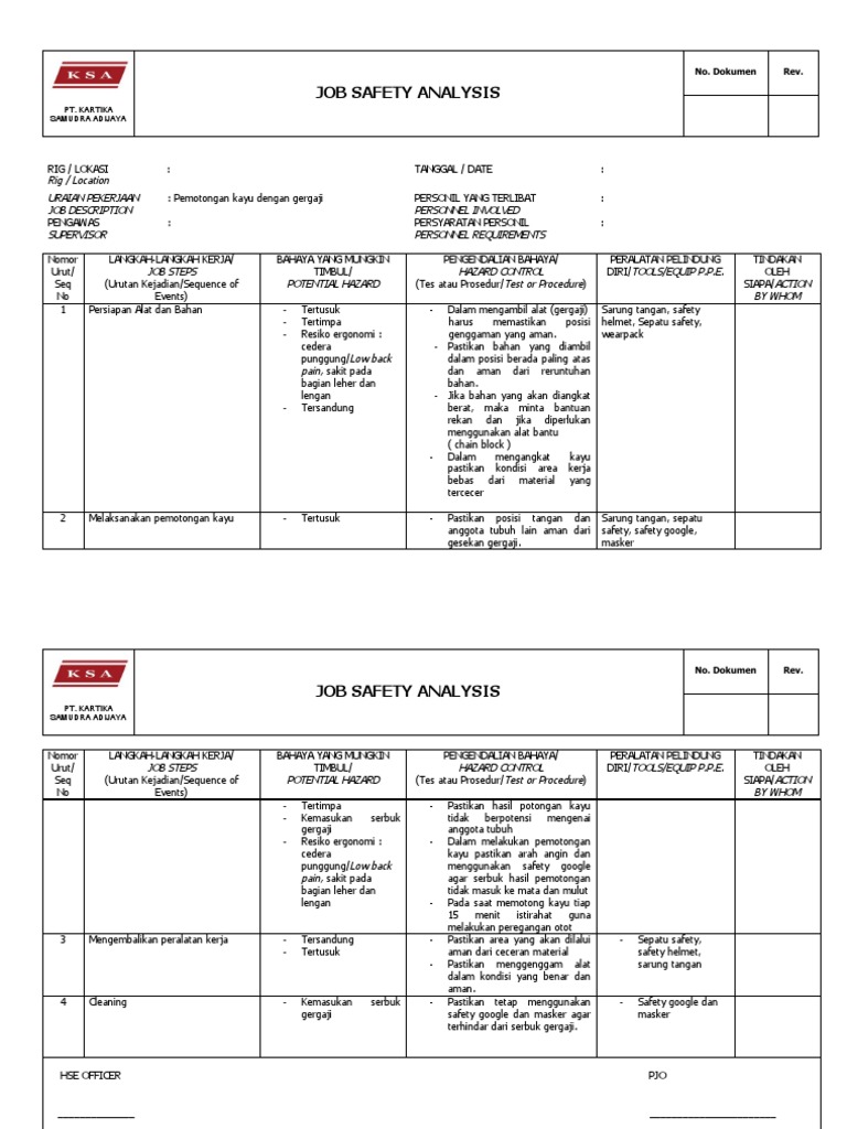 JSA-Pemotongan Kayu DGN Gergaji | PDF