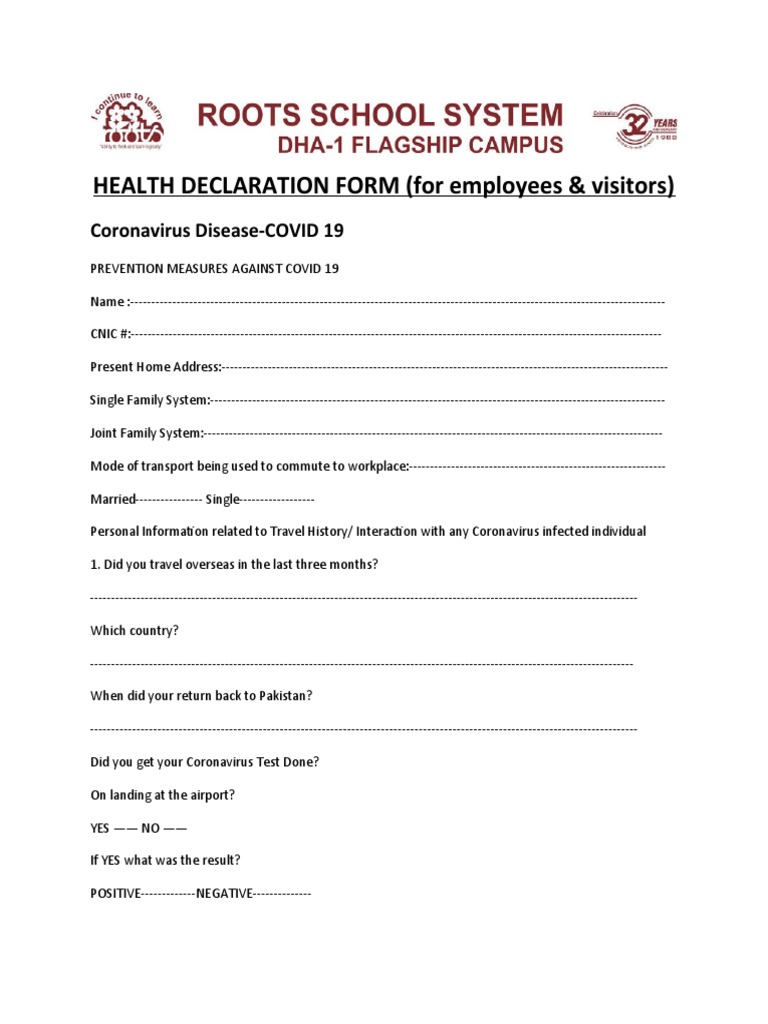 Health Declaration Form Dha1 | PDF | Viral Respiratory Tract Infections ...