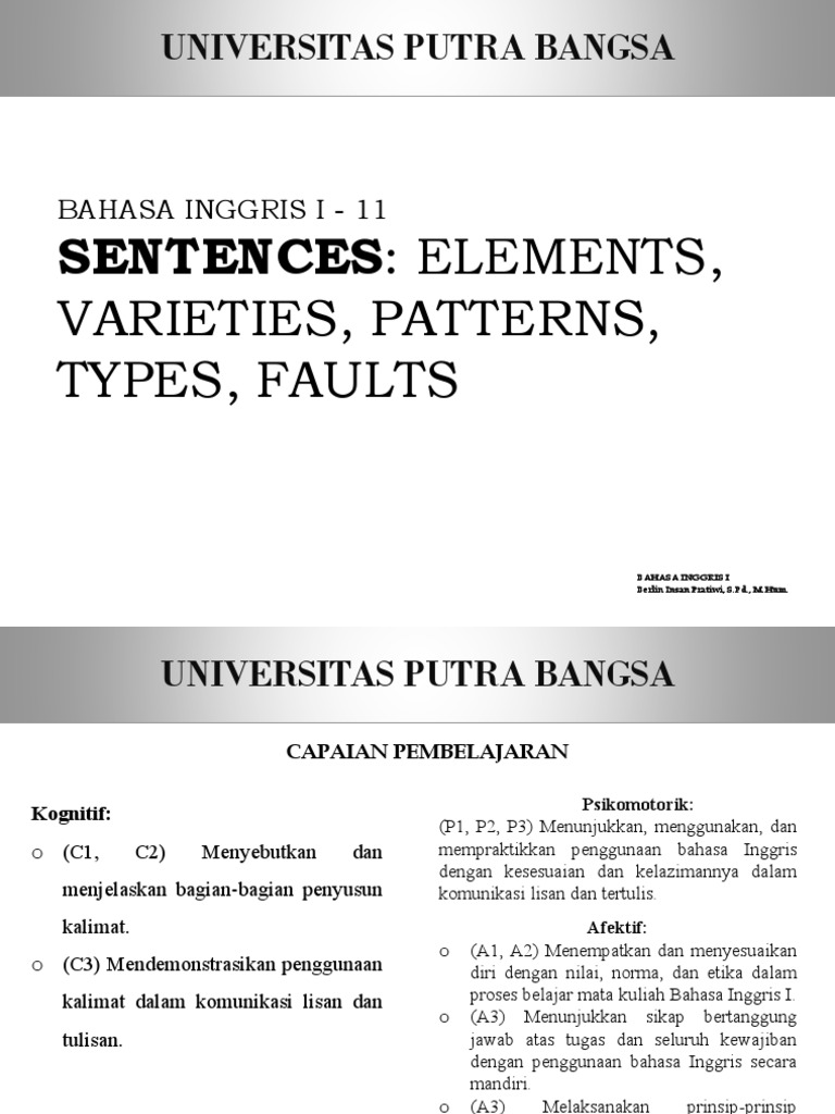 Sentences Elements, Varieties, Patterns, Types, Faults | PDF | Subject (Grammar) | Sentence ...