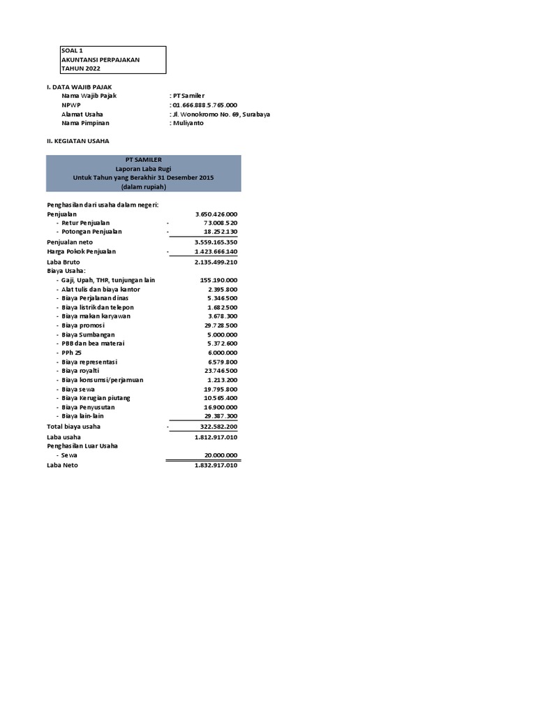 SOAL UAS Akuntansi Perpajakan (2022) 1 | PDF