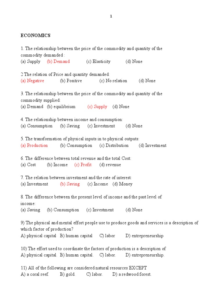 Economics 2021 Multiple Choice | PDF | Cost Of Living | Supply And Demand