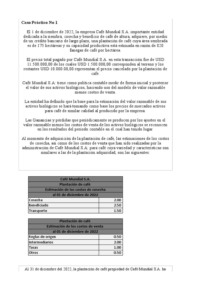 Ejercicio Valor Razonable Parte 1 | PDF | café | Contabilidad