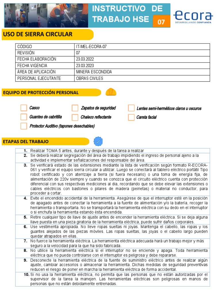 Uso de Sierra Circular Rev.07 | PDF | Herramientas | Tornillo