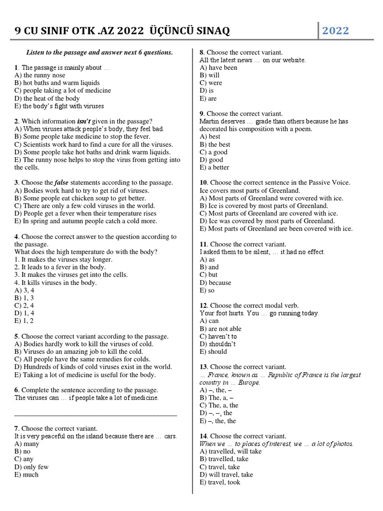 9 Cu Sinif Otk .Az 2022 Ucuncu Sinaq | PDF | Giraffe