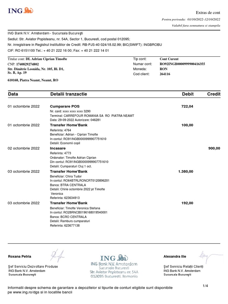 ING Bank - Extras de Cont Octombrie - 2022 - RO92INGB0000999900416355 ...