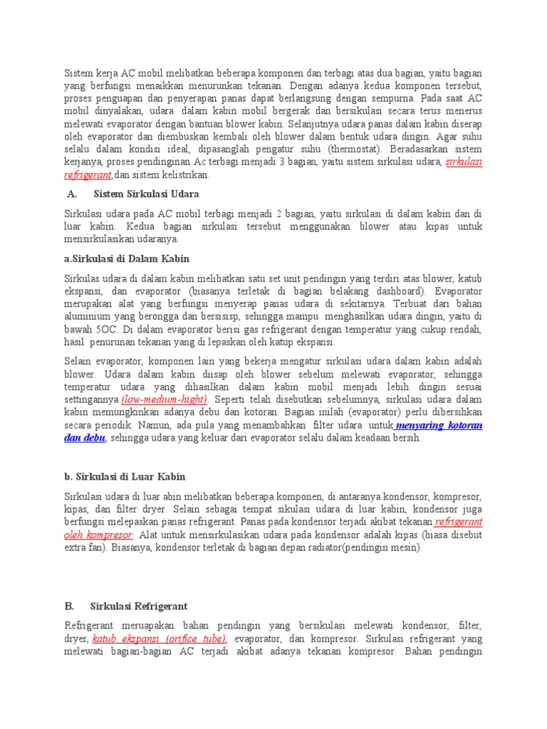 Proses Sirkulasi AC Mobil dan Komponennya | PDF